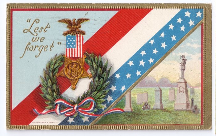 Lest We Forget Decoration Day GAR Vintage Patriotic Postcard