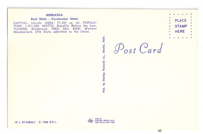 Greetings from Nebraska Map Postcard NE Chrome