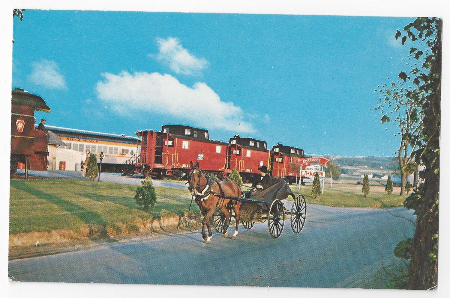 Strasburg PA Railroad and Red Caboose Motel Amish Man Courting Buggy ...
