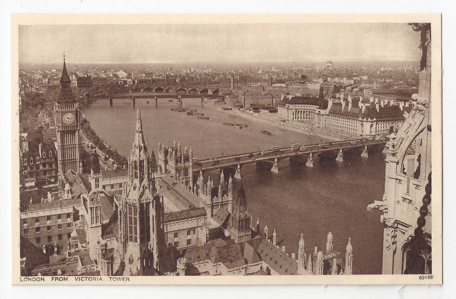UK London From Victoria Tower ca 1920 Vintage Photochrom Postcard
