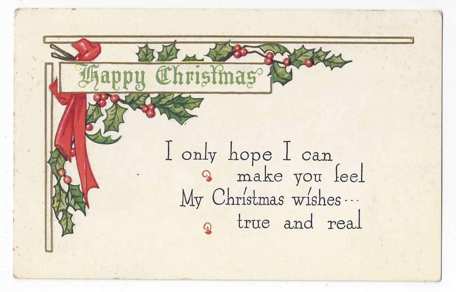 Christmas Poem Postcard Embossed Holly Vintage ca 1913