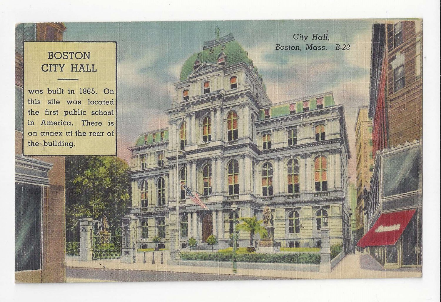 MA Boston City Hall Vintage Linen 1945 Postcard