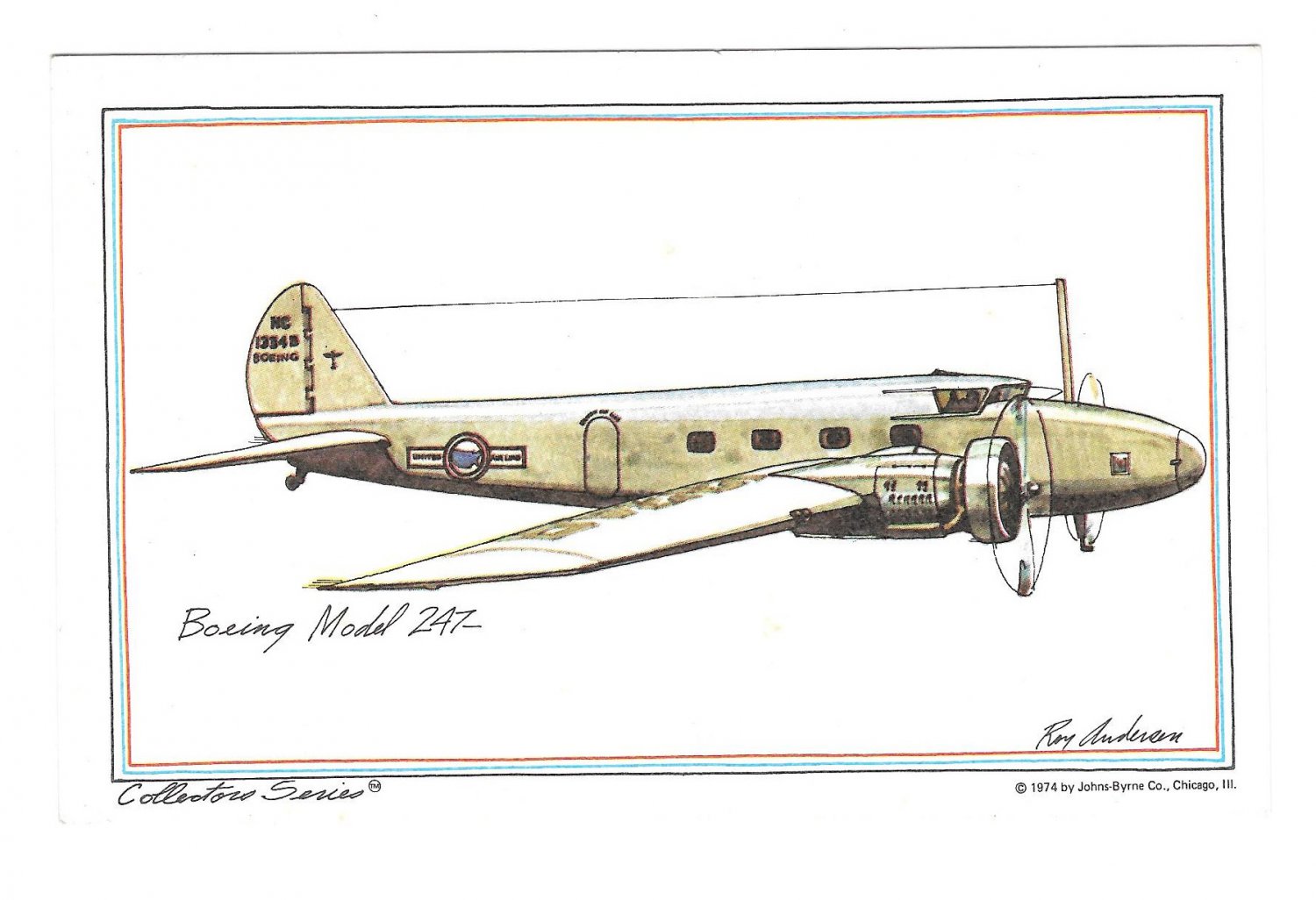 United Airlines Roy Anderson Artist Boeing Model 247 Airplane Postcard ...
