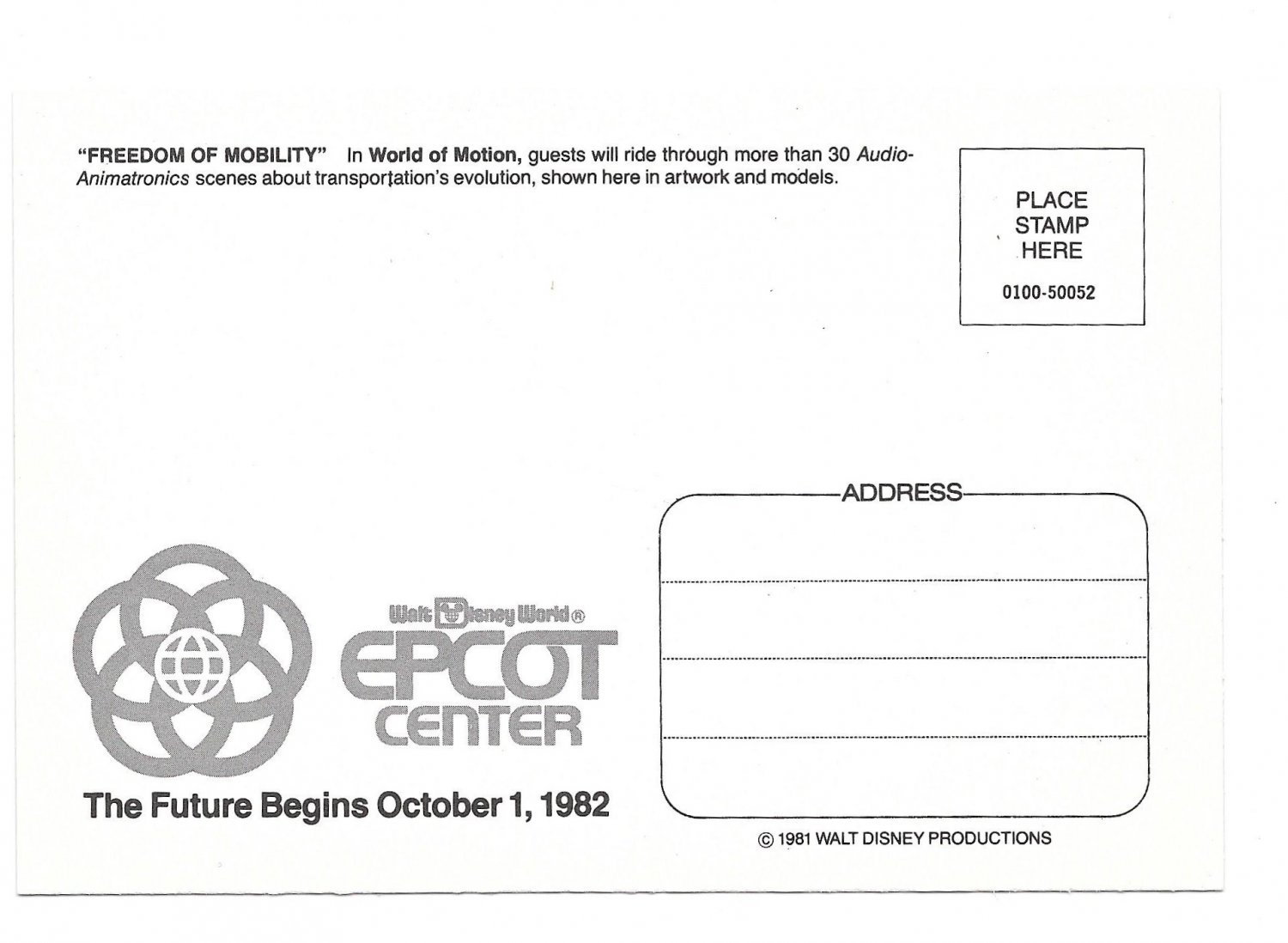Epcot Center Walt Disney Future World of Motion Pre-Opening 1981 Vtg ...