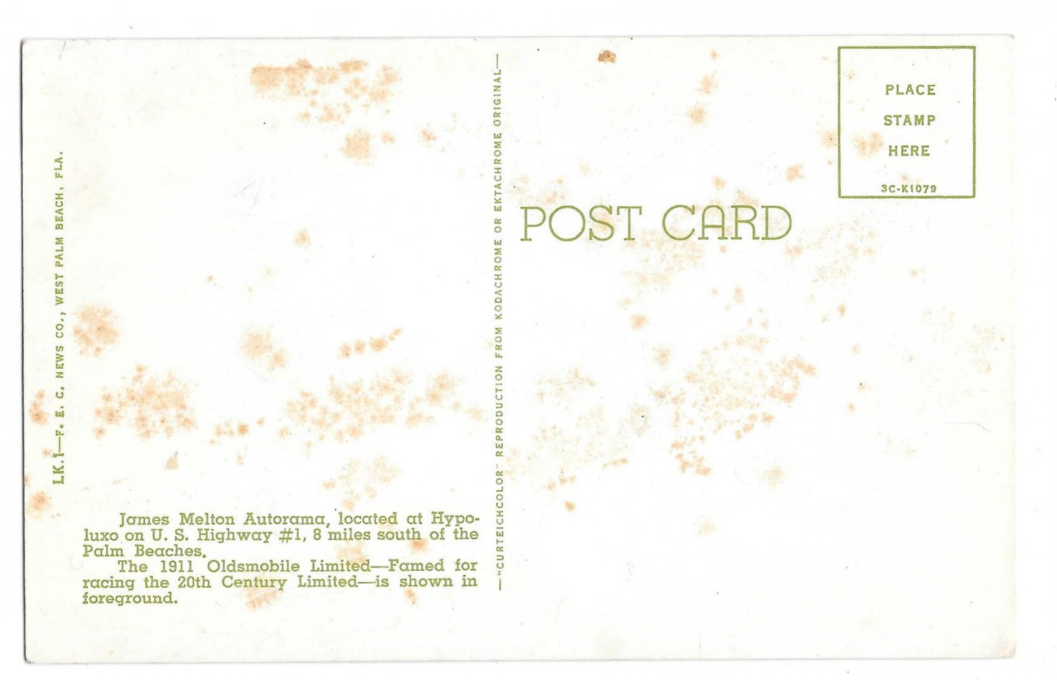 James Melton Autorama Hypoluxo FL Oldsmobile Limited Vtg Postcard