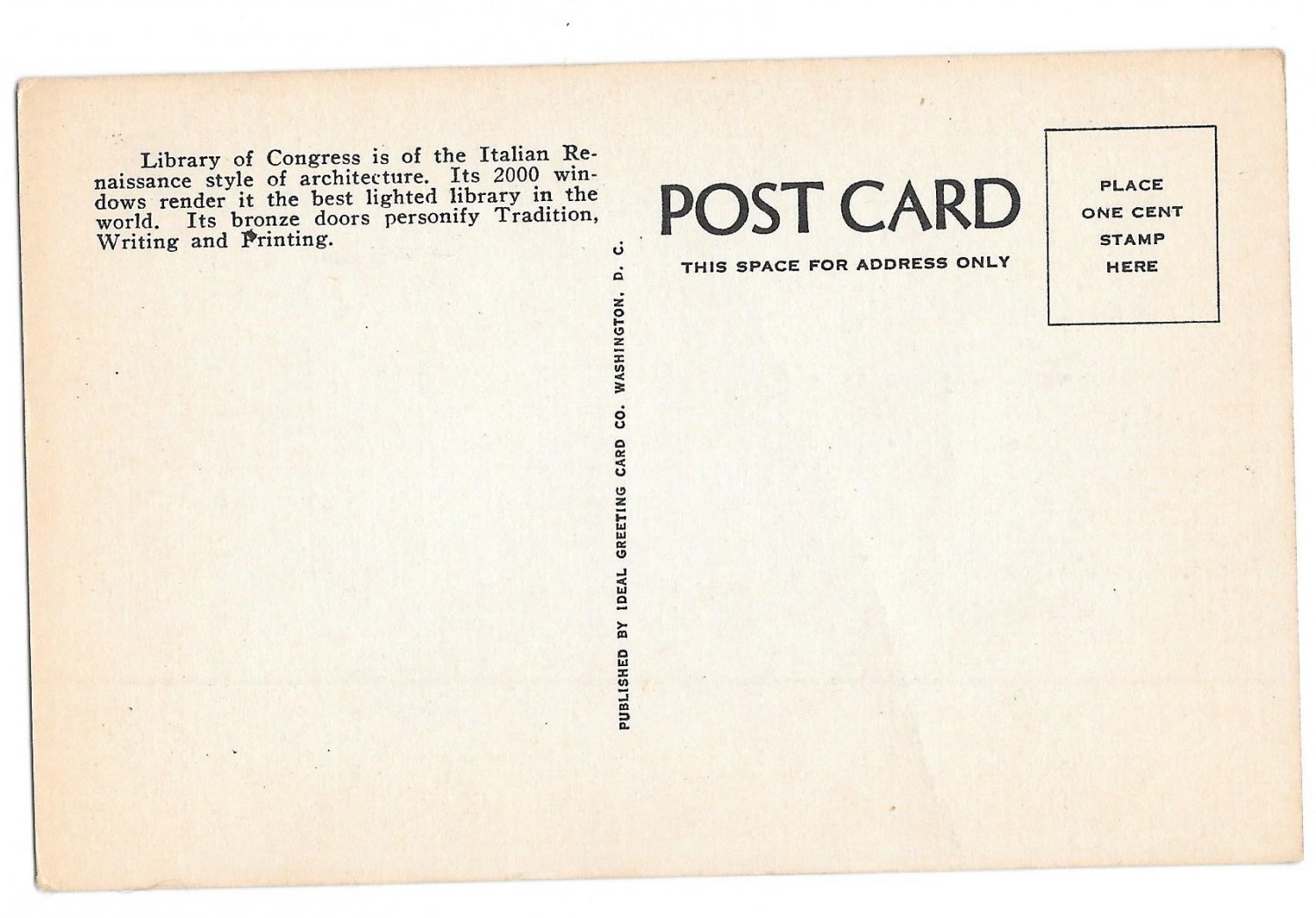 Washington DC Library of Congress Vintage Linen Postcard