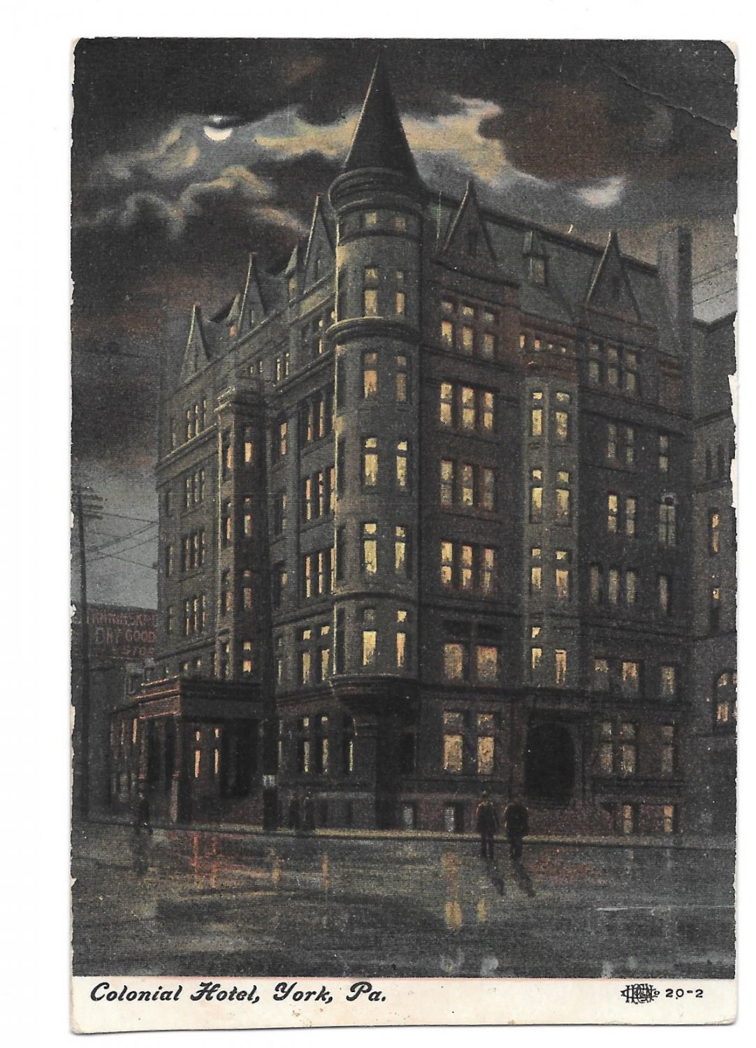 York PA Colonial Hotel Night View Vintage Postcard ILPC & Co.