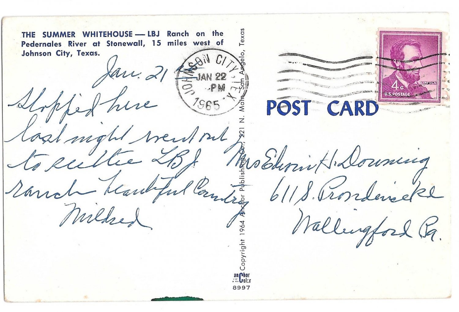 Stonewall Texas LBJ Ranch Summer Whitehouse Vintage 1964 Postcard