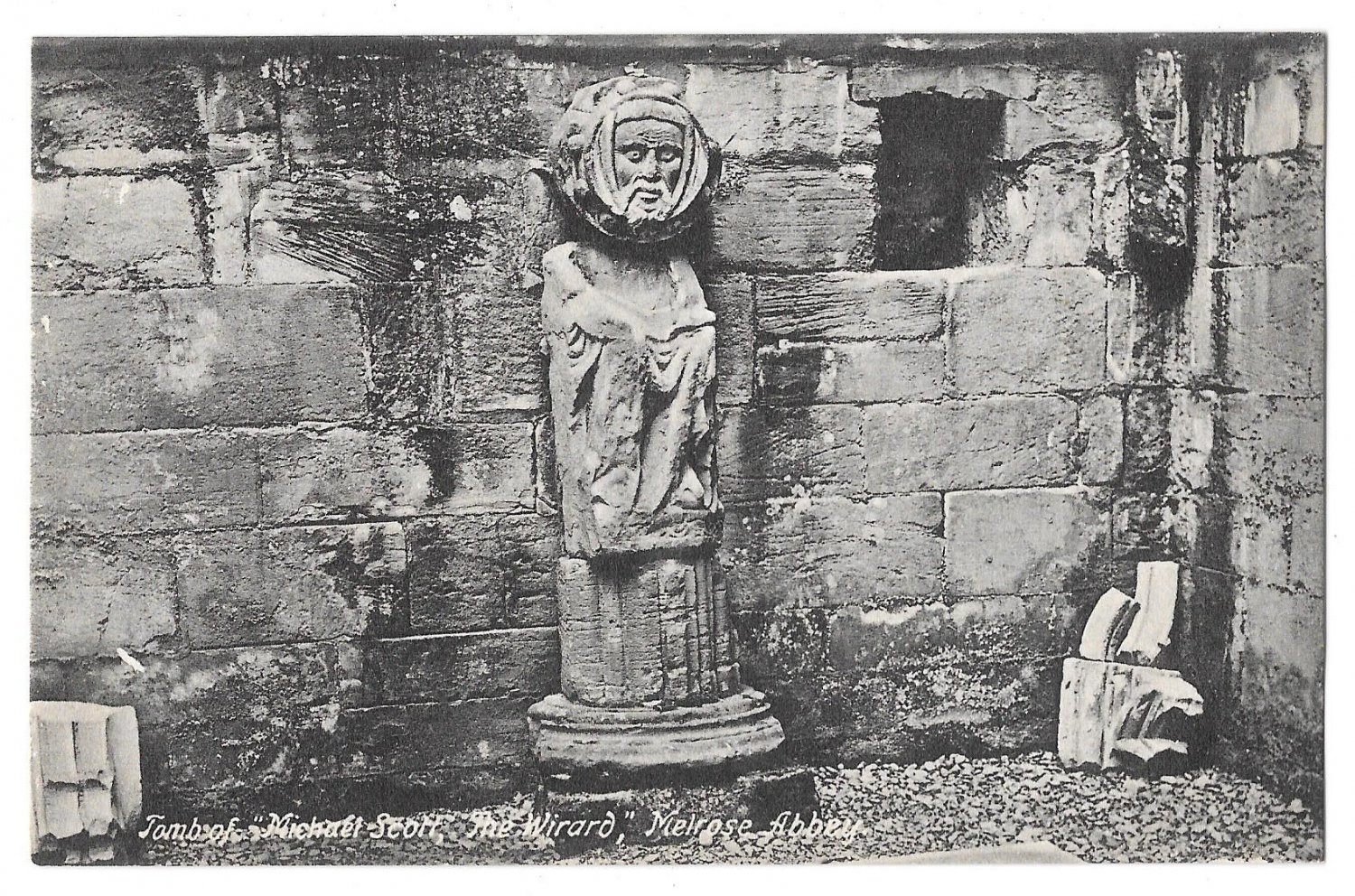 Scotland Melrose Abbey Tomb Michael Scott The Wizard Vintage Postcard