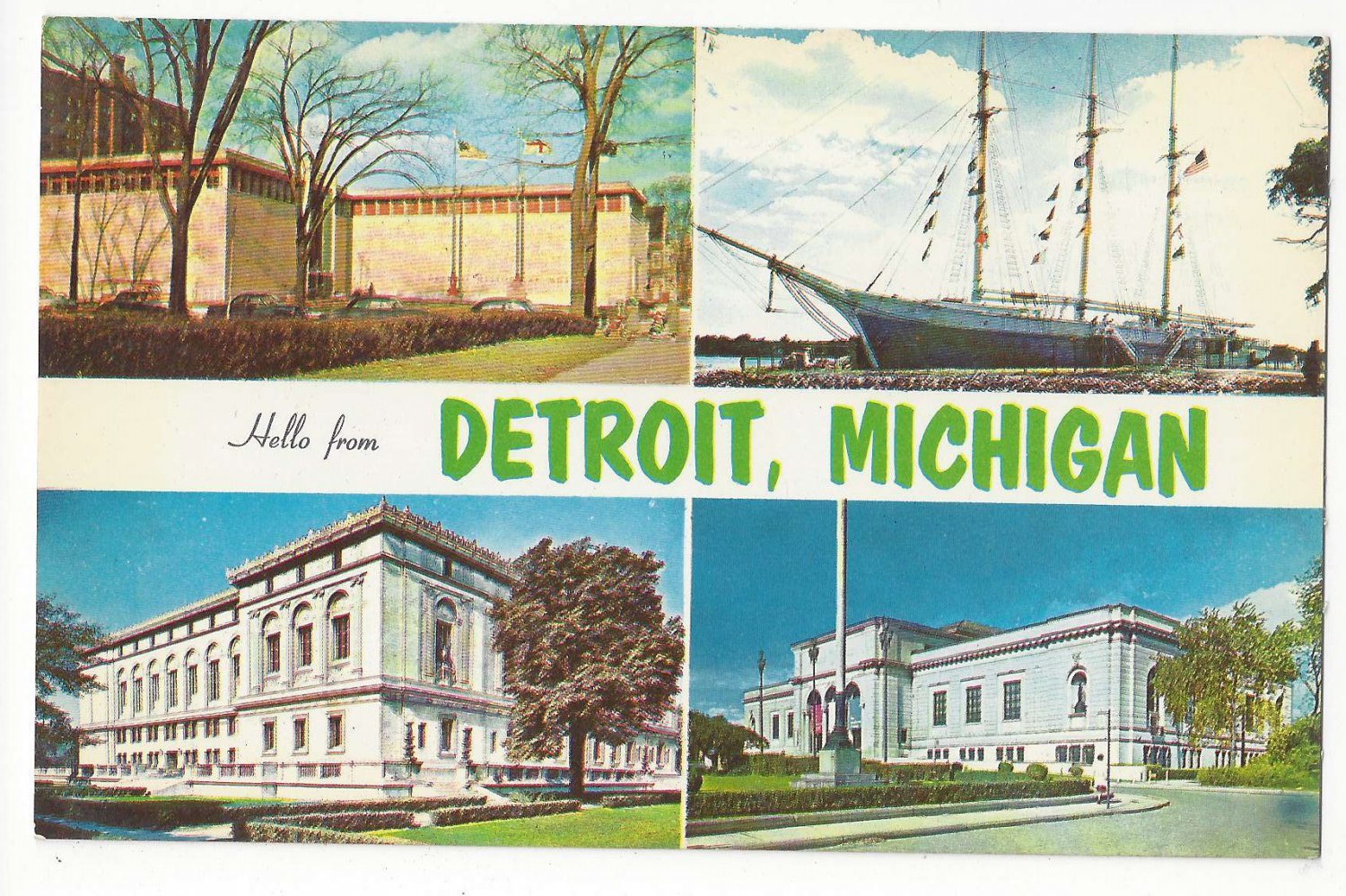 MI Detroit Greetings Hello From Multiview 4 Sites Vintage Postcard