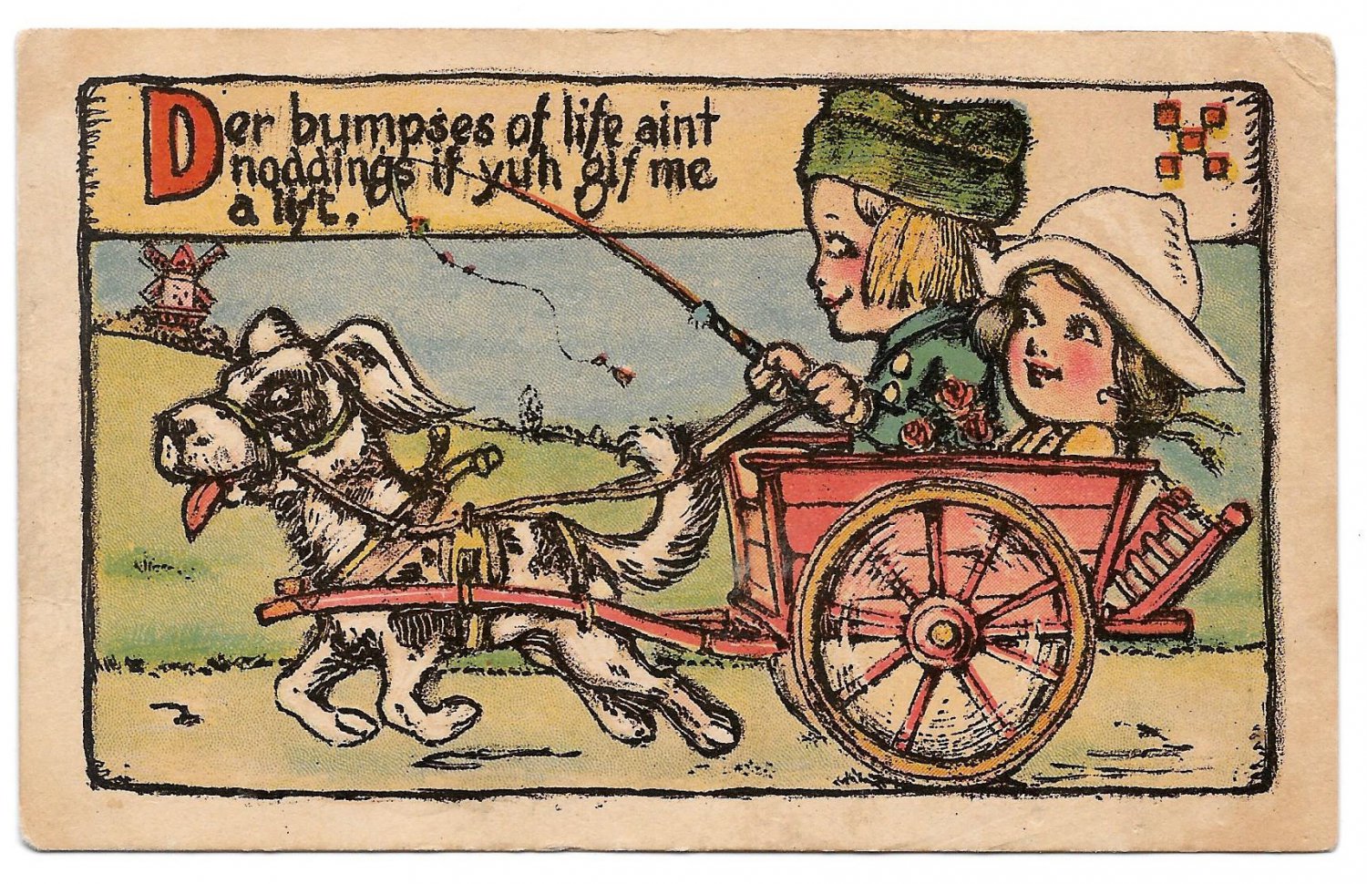 Dutch Boy Driving Girl in Dog Cart Der Bumpses of Life Vintage Dutch ...