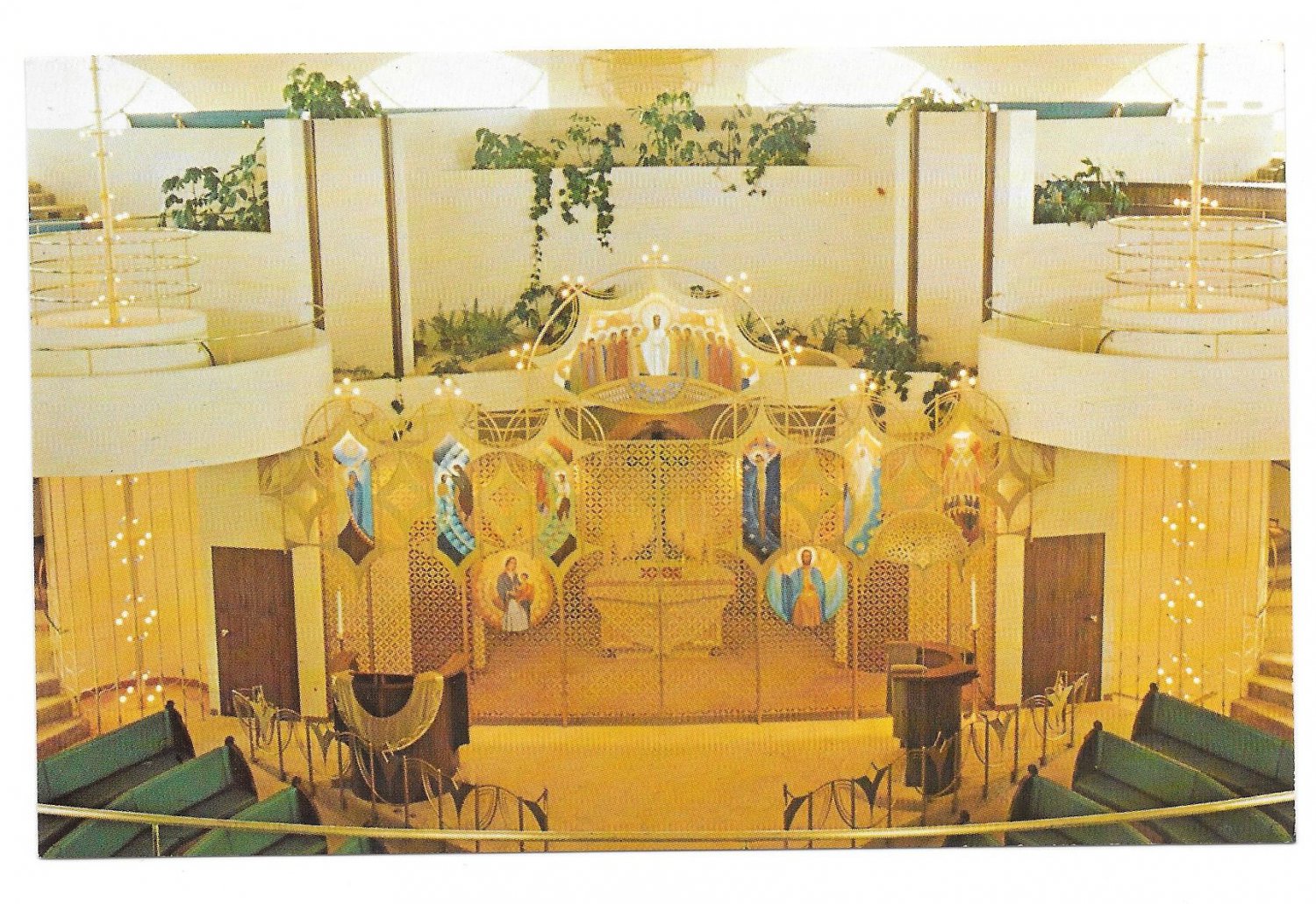 Greek Orthodox Church Frank Lloyd Wright Milwaukee Vtg Postcard Interior