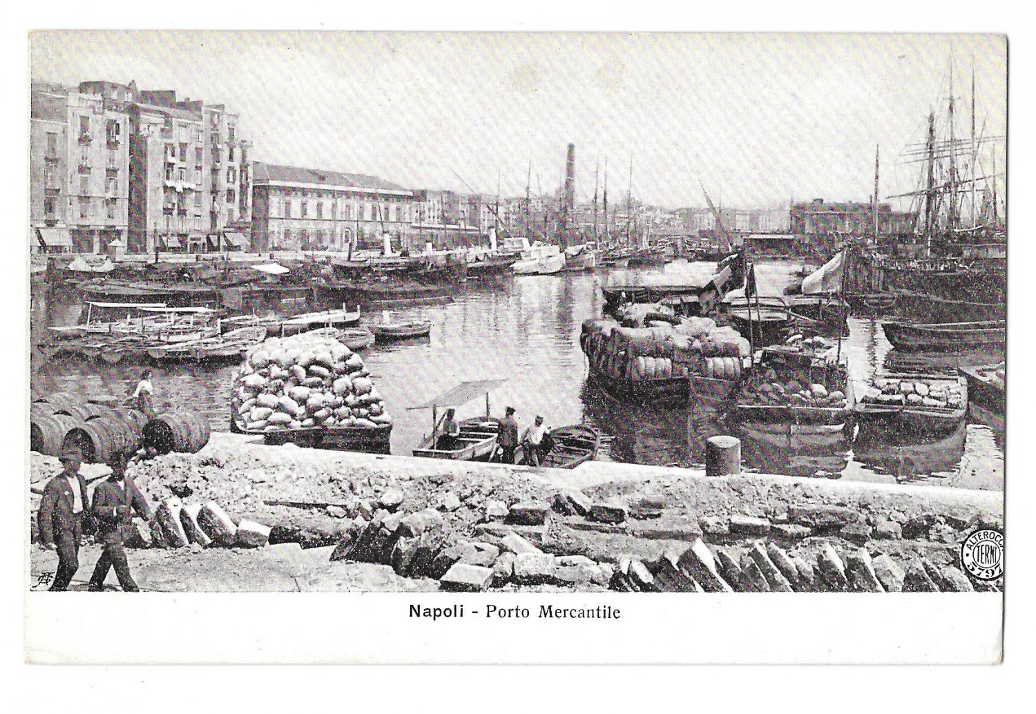 Naples Italy Napoli Porto Mercantile Harbor Boats Vintage Panorama Postcard