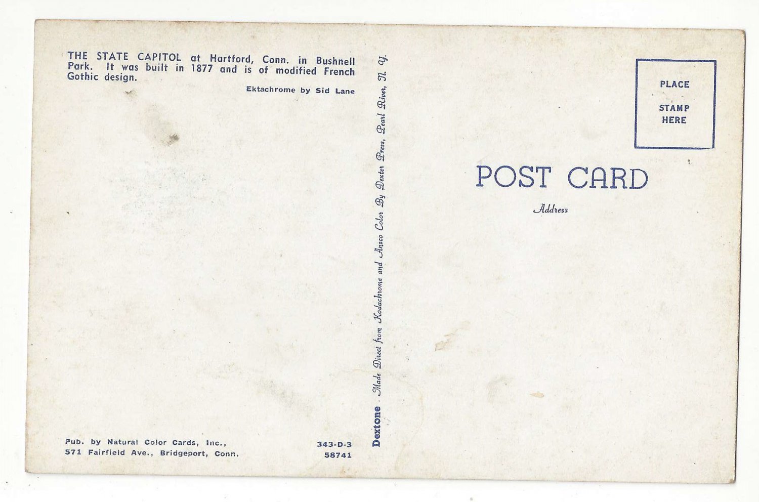 CT Hartford State Capitol Bushnell Park Vintage Connecticut Postcard