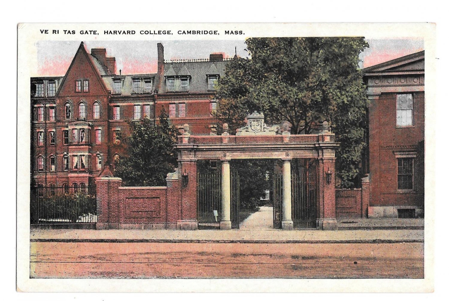Cambridge MA Harvard University Ve Ri Tas Gate Veritas Vintage Postcard