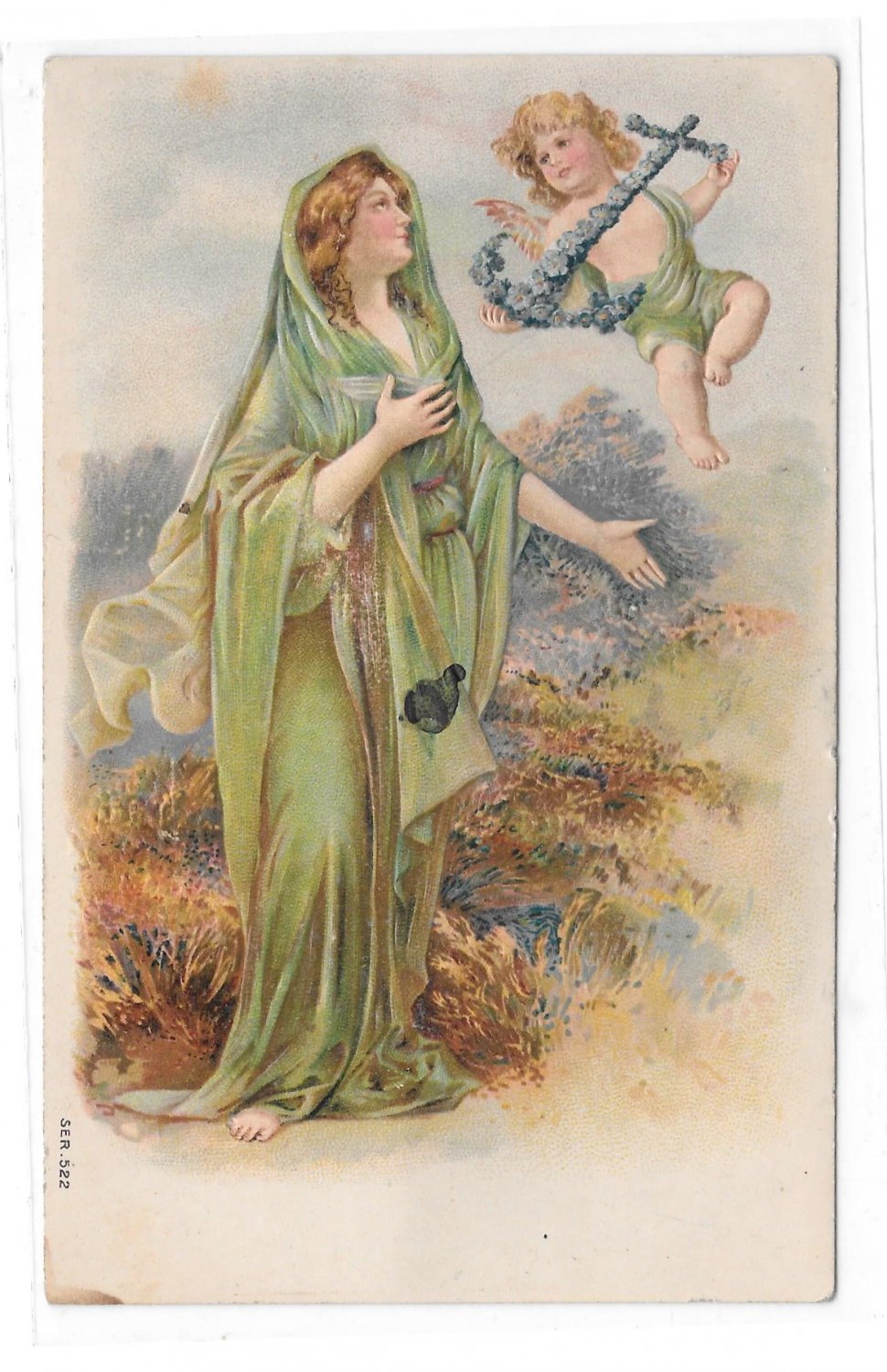 Christian Symbol Virtue of Hope Angel with Anchor Embossed Litho ...