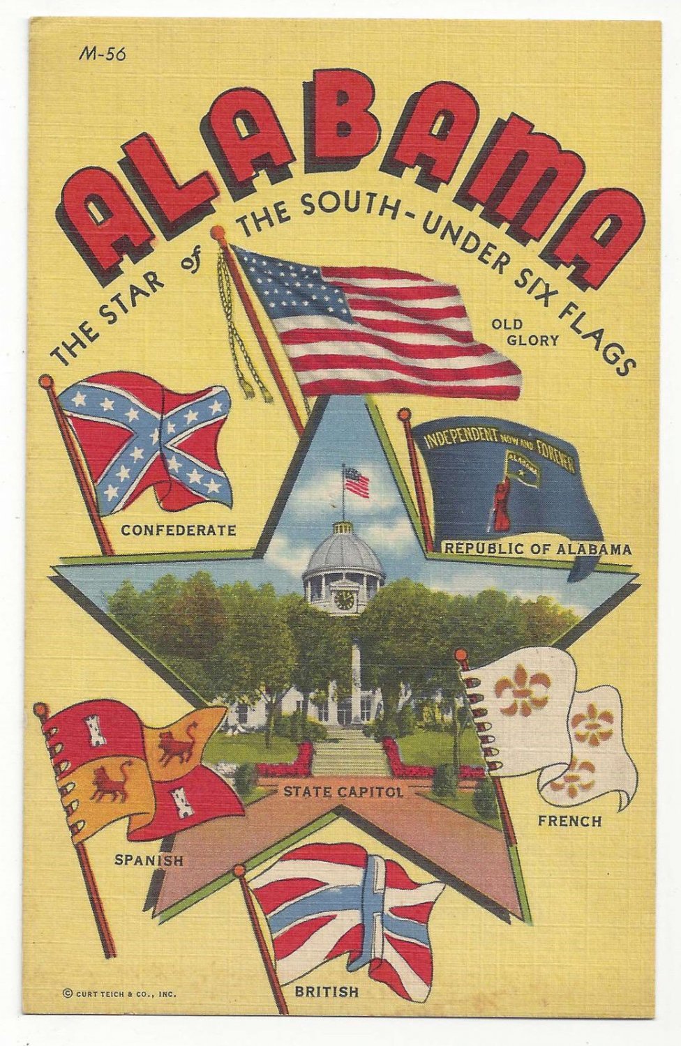 AL Large Letter Alabama Star of the South Six Flags Vintage 1942 Linen ...