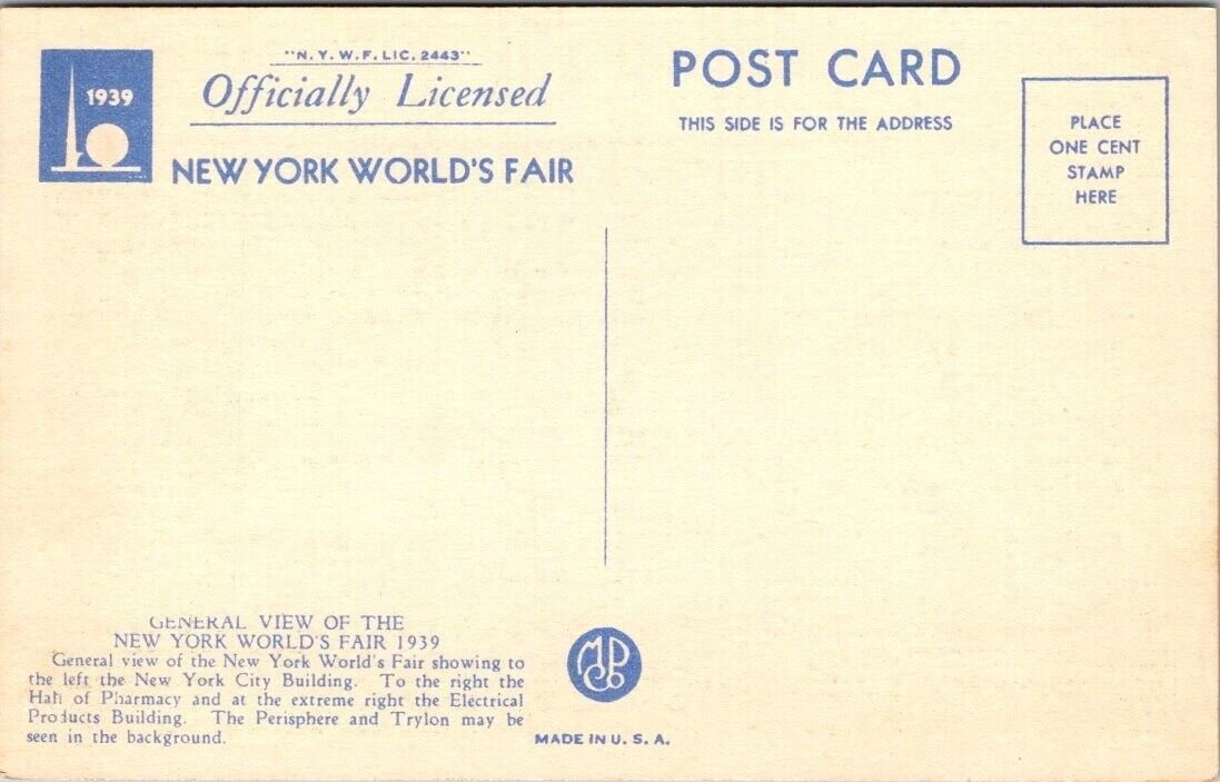 Perisphere And Trylon By Night New York World's Fair 1939 Postcard