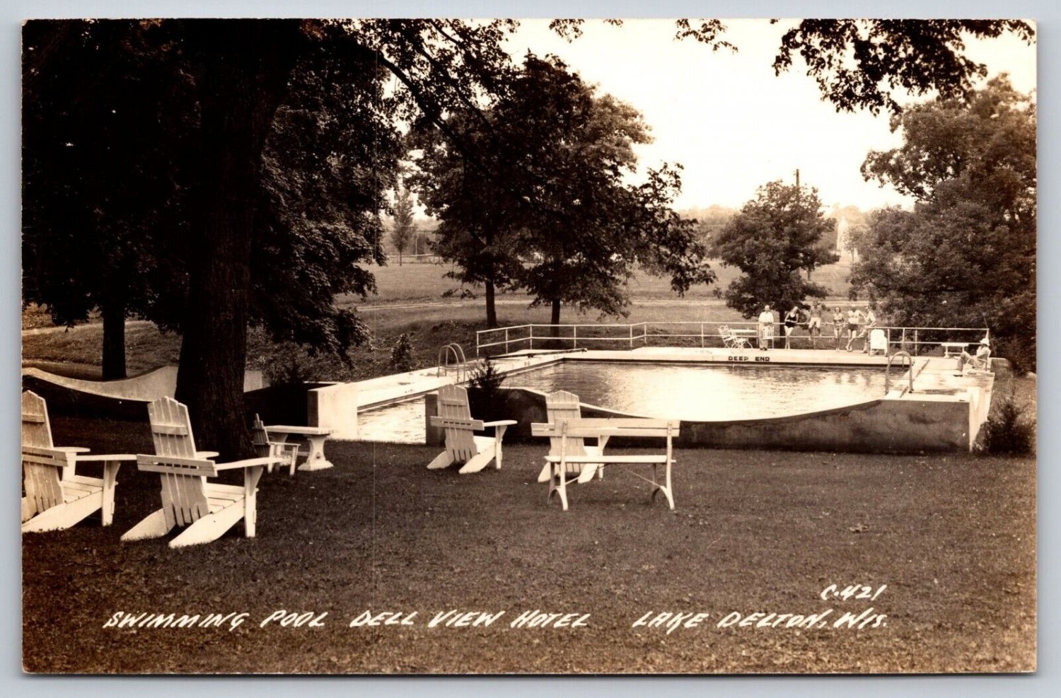 Swimming Pool Dell View Hotel Lake Delton Wisconsin Postcard RPPC