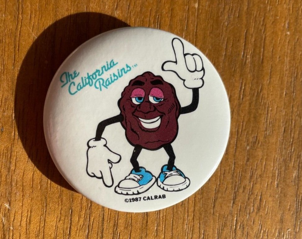 California Raisins Button Pin Dancing Raisin Pin Vintage 1987