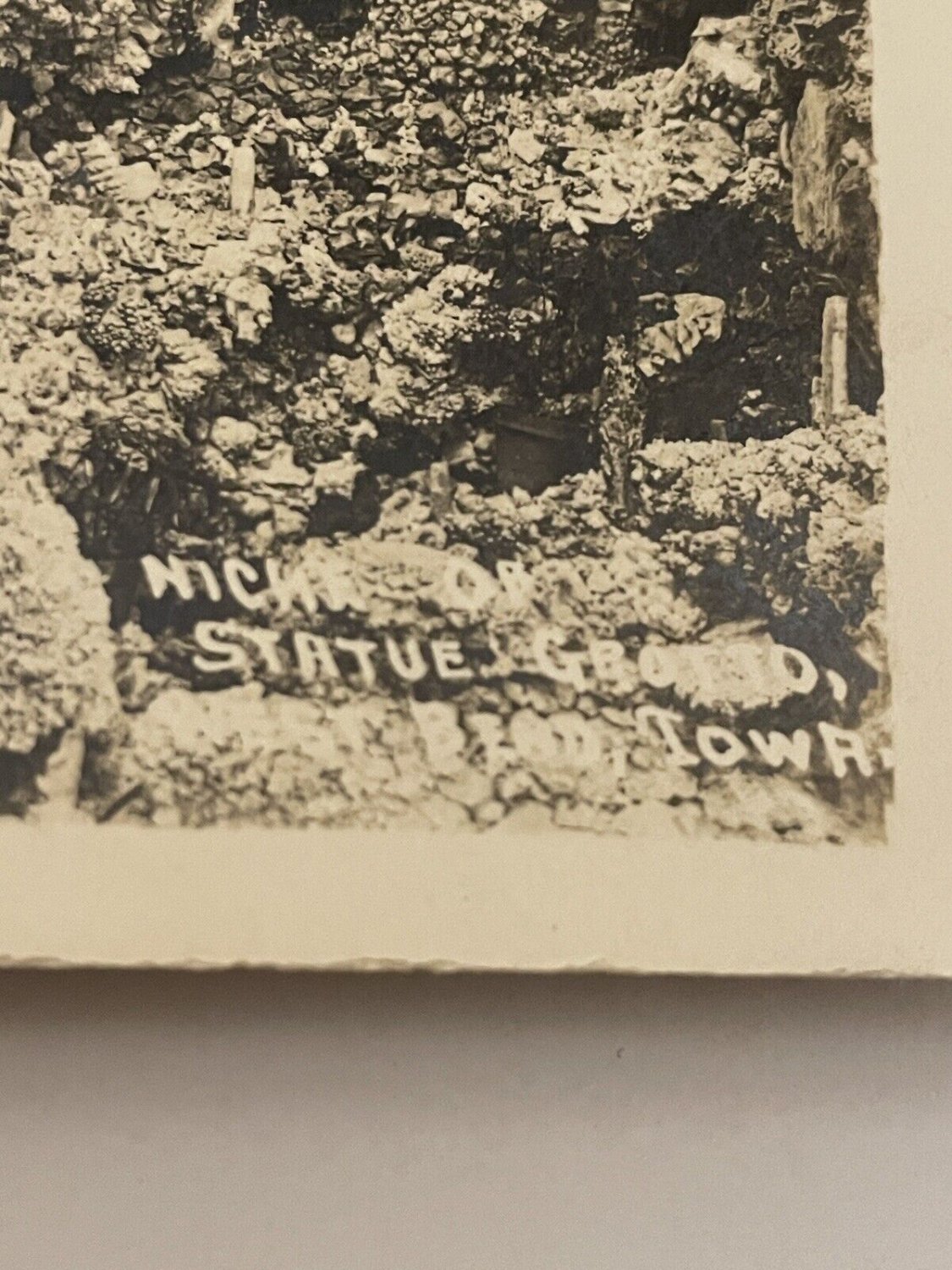 Mother Mary & Baby Jesus Statue Grotto West Bend Iowa Postcard RPPC