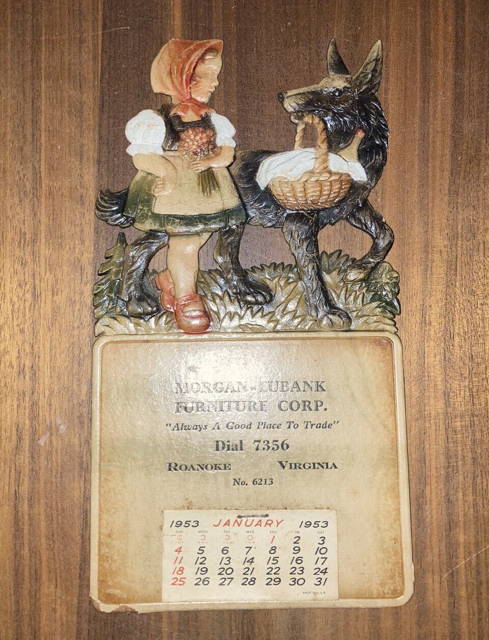1953 Little Red Riding Hood Advertising Calendar German Roanoke Virginia