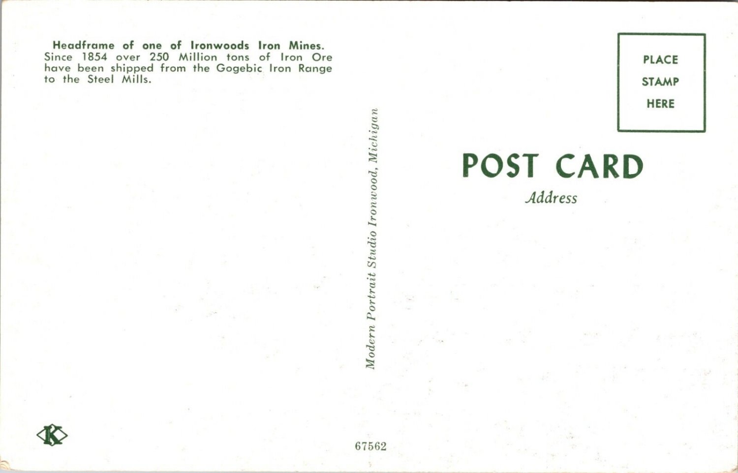 Headframe Of One Of Ironwoods Iron Mines Gogebic Iron Range Postcard