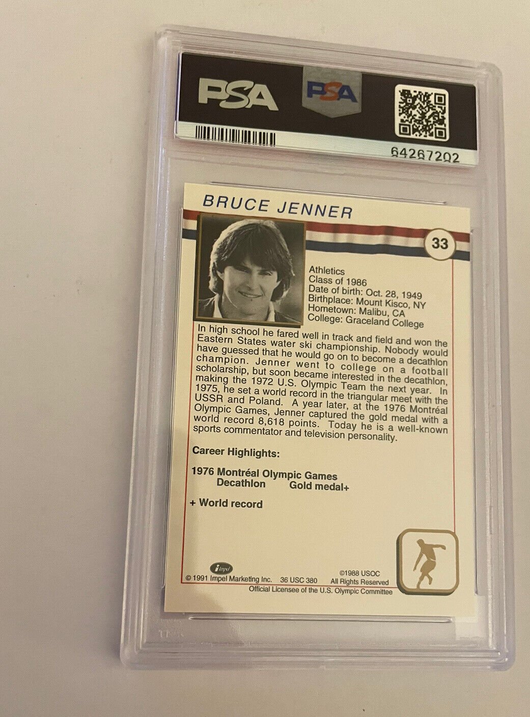 1991 Impel US Olympic Hall Of Fame Bruce Jenner #33 PSA 8 NM-MT Graded Card