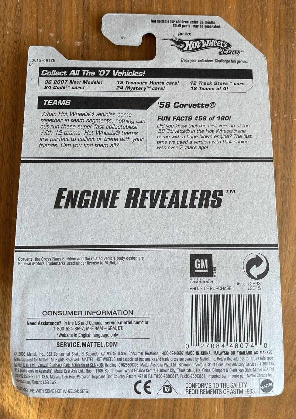 Hot Wheels Engine Revealers '58 Corvette Diecast Car