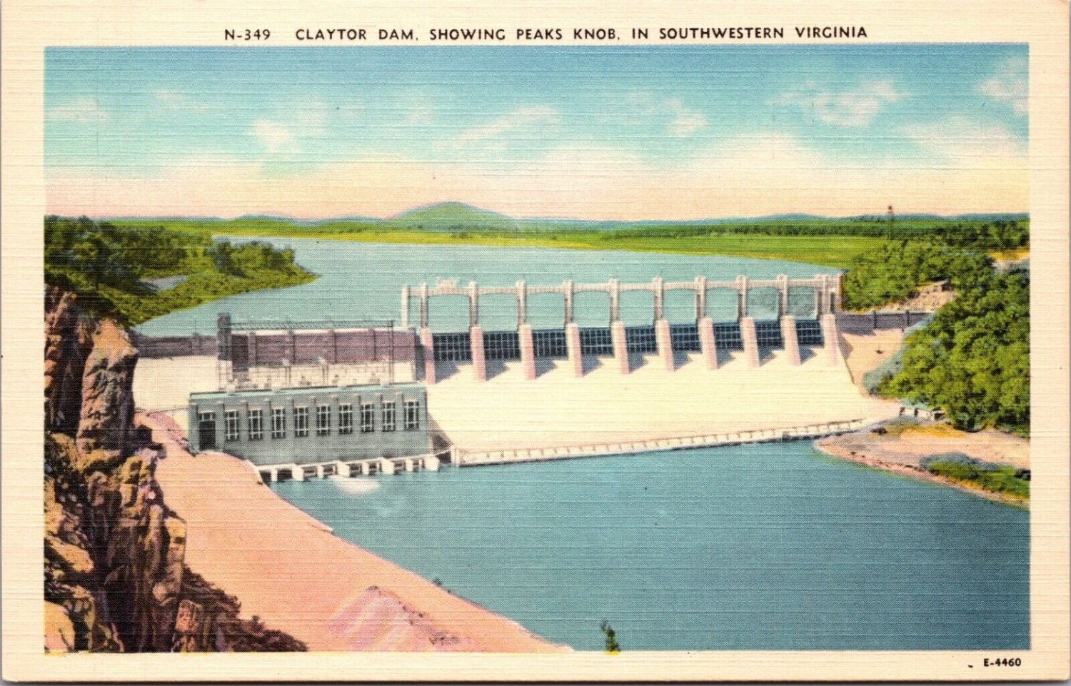 Claytor Dam Showing Peaks Knob Southwestern Virginia Postcard Unposted
