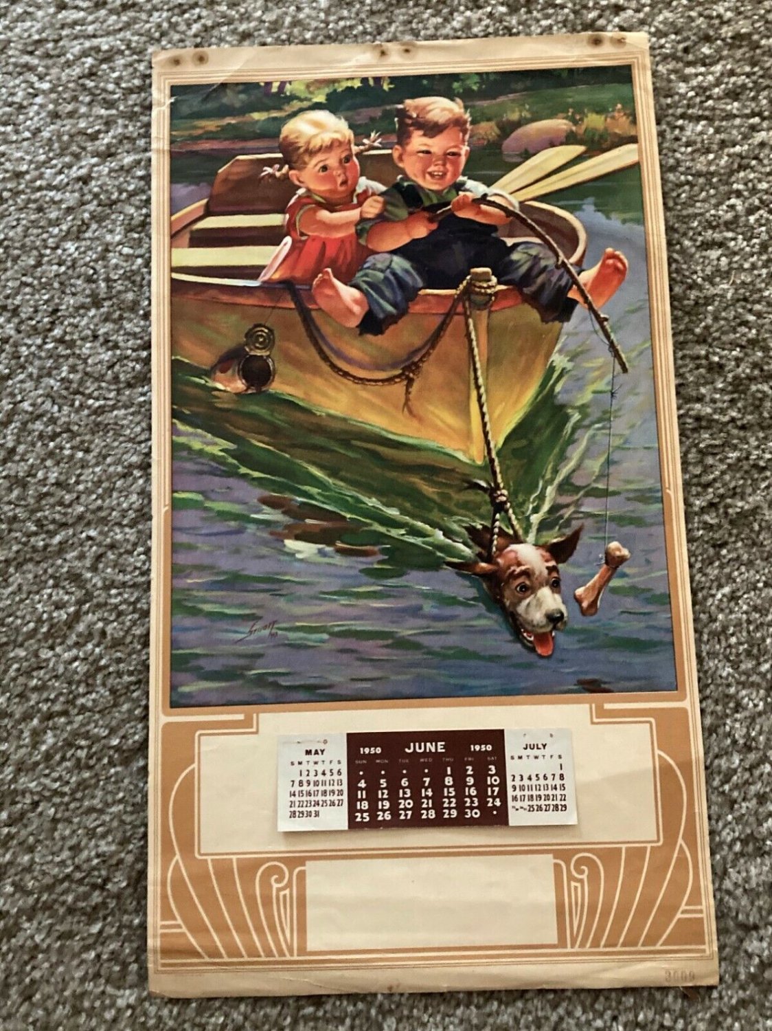 Kids Fishing With Dog In Boat Calendar Page 1950 Raymond James Stuart