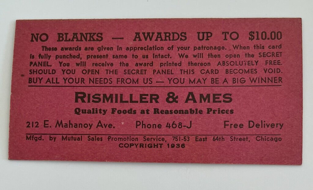 Rismiller & Ames Vintage Ad Lucky Clover Card