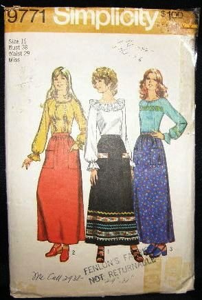 Vintage 1970's Bo Ho Hippie Simplicity Sewing Pattern 9771 Skirt Blouse ...