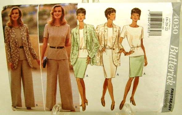Vintage 1990's Butterick Sewing Pattern 4030 Skirt Pants Jacket Top ...