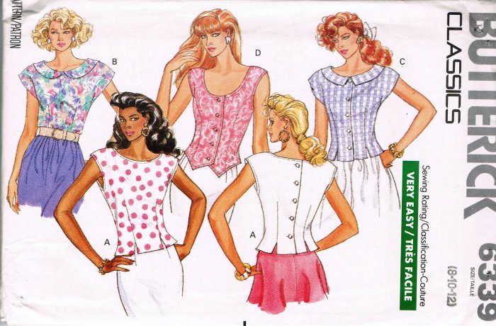 80's Butterick Classics Sewing Pattern 6339 Cap or Sleeveless Fitted ...