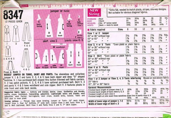 Vintage 1960's Simplicity Sewing Pattern 8347 Scoop Neck Jumper Tunic ...