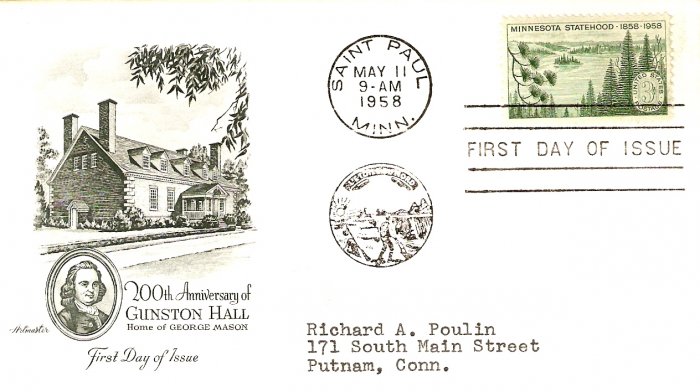 FDC MINNESOTA STATEHOOD US POSTAGE 3 CENTS STAMP