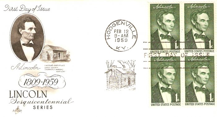 FDC LINCOLN US POSTAGE 4 BLOCK 1 CENTS STAMP