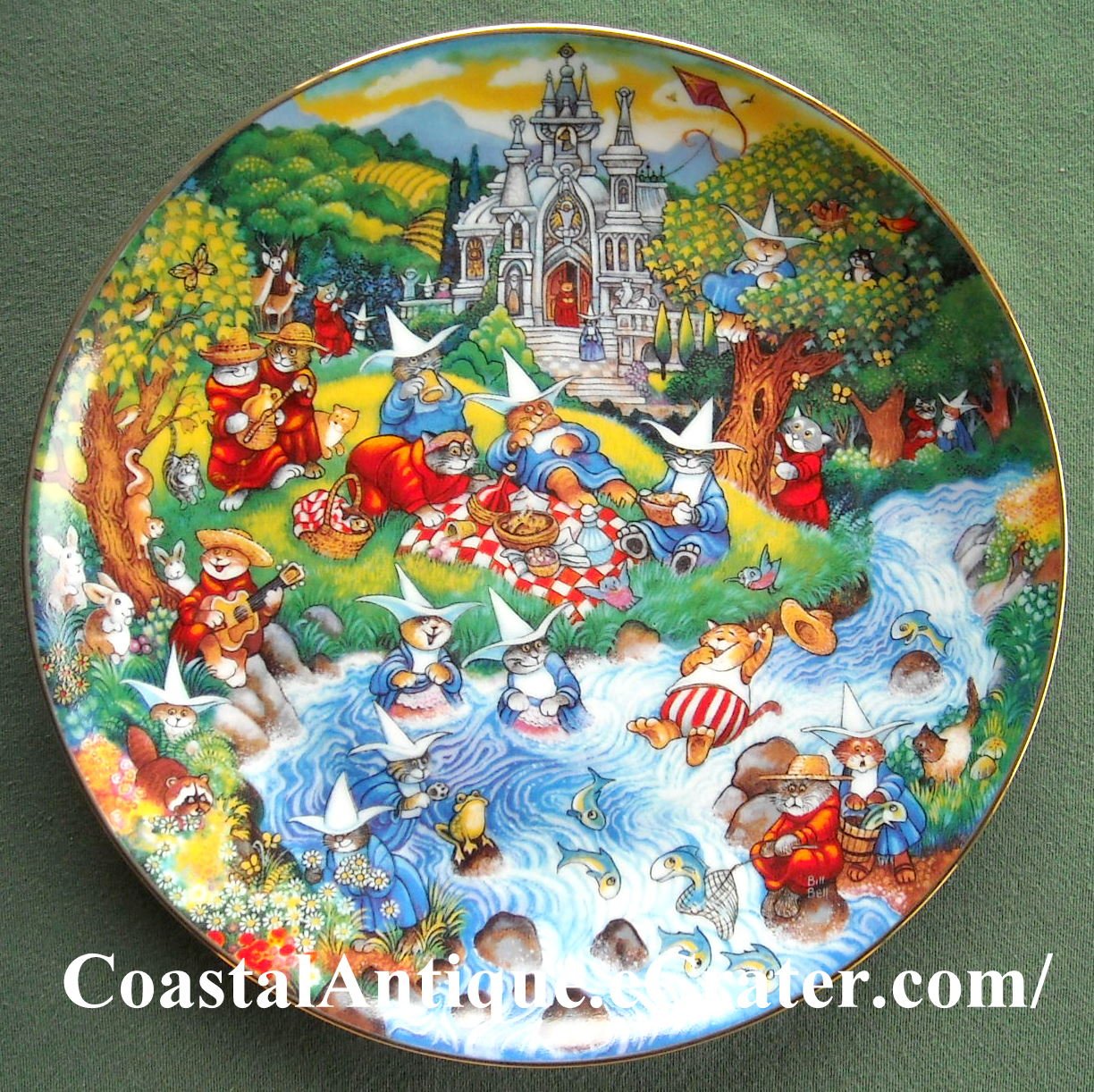 Bill Bell cat kitten Purrfect Picnic Franklin Mint fine porcelain plate