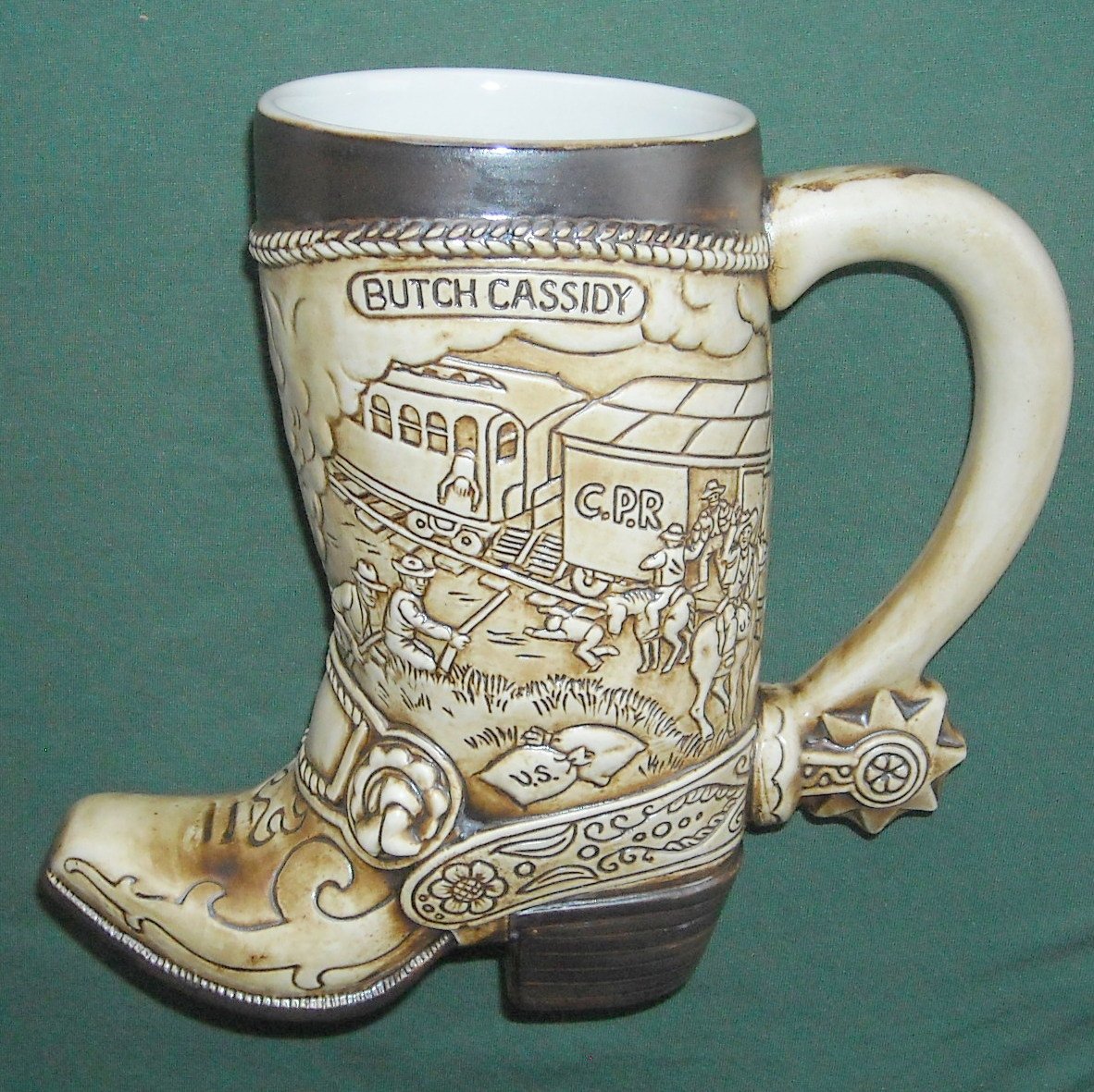 American Heritage Butch Cassidy Jesse James beer boot mug stein