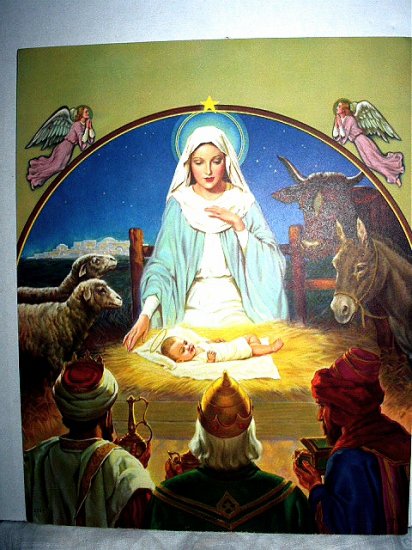 THE NATIVITY-Lovely Religious Lithograph Print,Baby Jesus