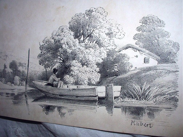 Antique Print-HUBERT-Man Fishing In Rowboat
