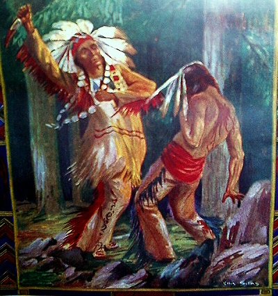 1940s Lithograph-ELLIS SILAS-Savage Indian Battle
