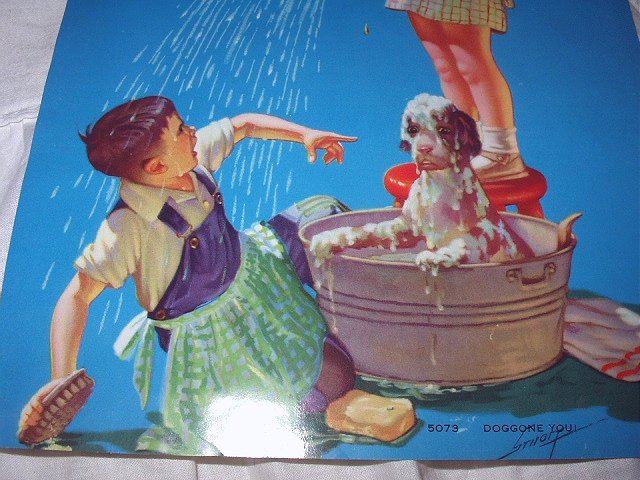 1948 R.JAMES STUART Vintage Print-DOGGONE YOU!Children Bathing Dog