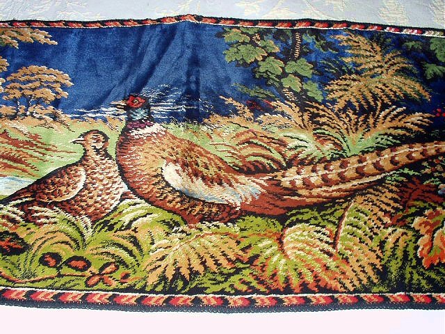 Italian Woven Multicolored LARGE Tapestry Rug-Pair of Pheasant Birds