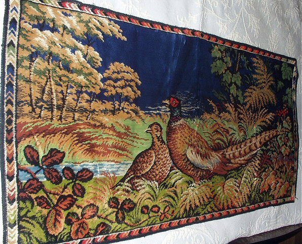 Italian Woven Multicolored LARGE Tapestry Rug-Pair of Pheasant Birds