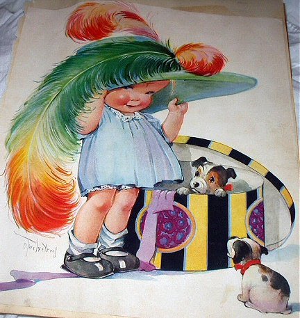 Large C.TWELVETREES Magazine Cover Art Print-Girl Trying on Hat with ...