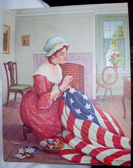 Birth Of The Flag-Betsy Ross Creating American Flag Lithograph