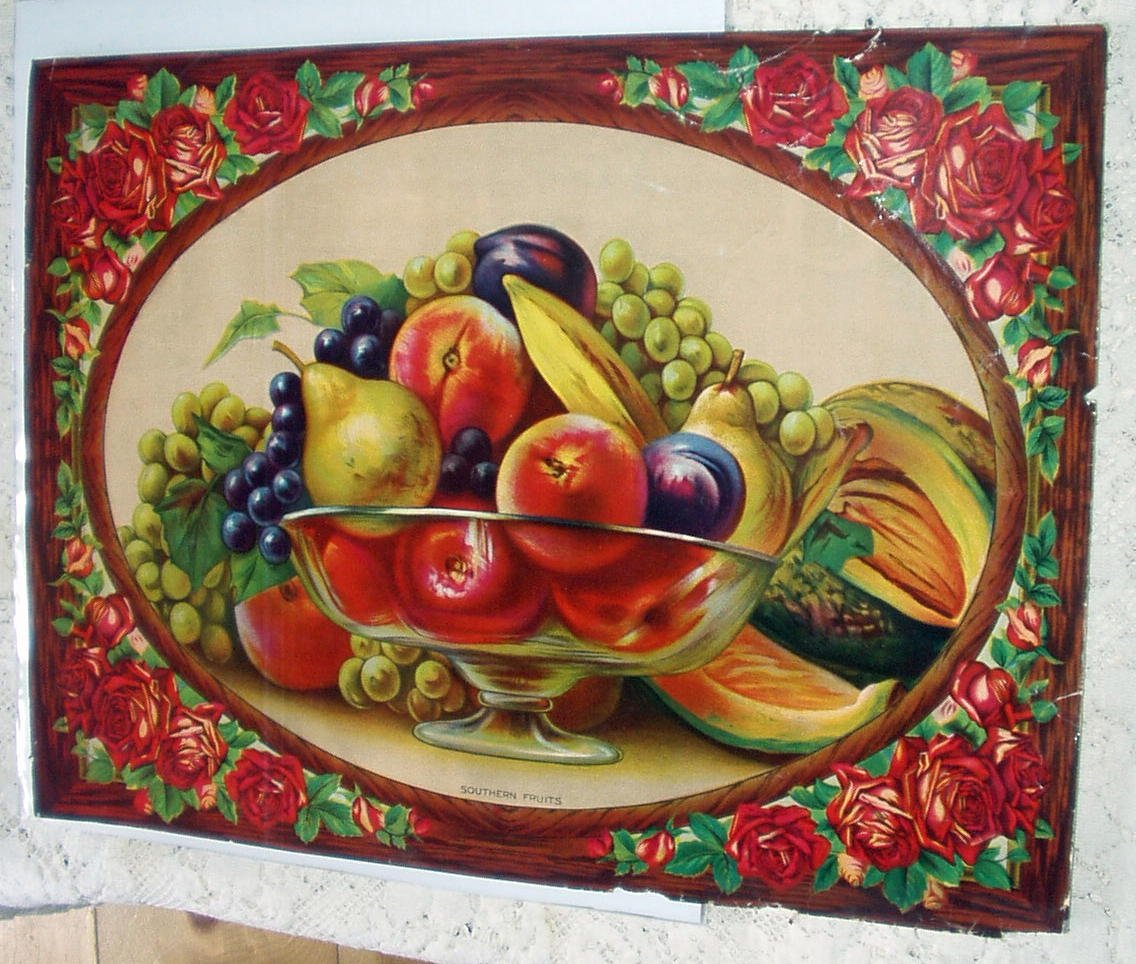 Southern Fruits Still Life Antique Chromolithograph print,Bowl of ...