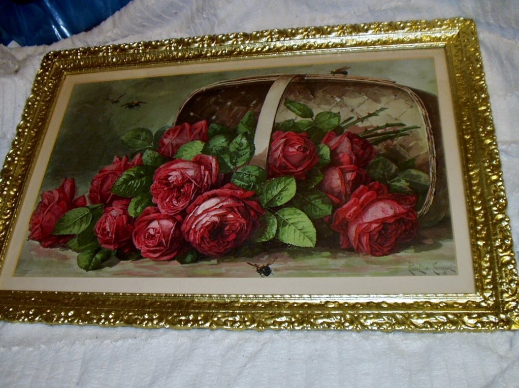 Paul de Longpre Basket of Roses 1896 Original Antique Chromolithograph ...